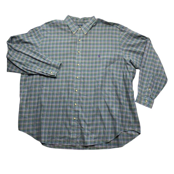 Polo Ralph Lauren | Shirts | Polo Ralph Lauren 3xb Green Blue Plaid 0 Cotton Long Sleeve Button ...